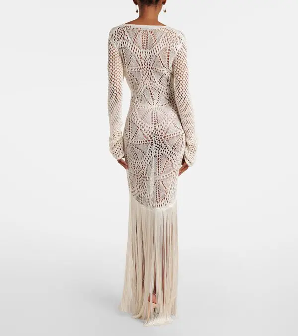 Stella McCartney Fringed Crochet Maxi Dress - White