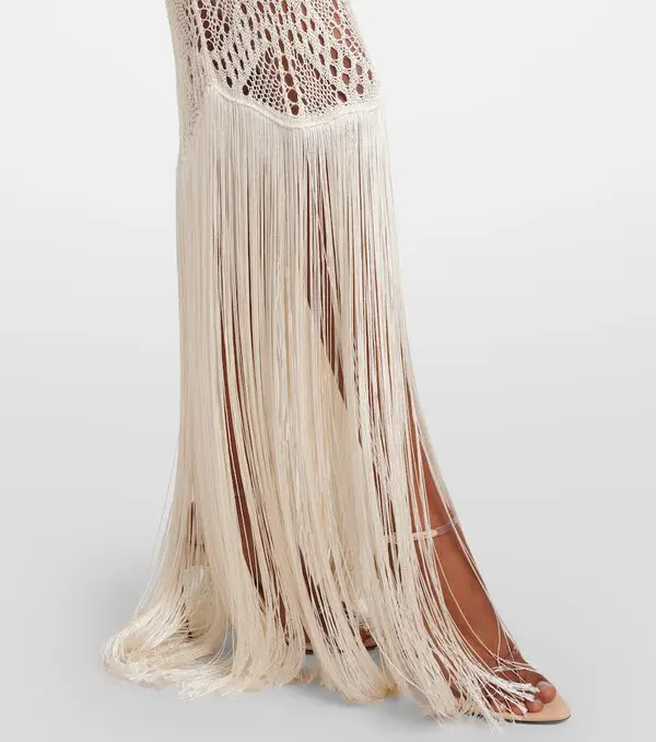 Stella McCartney Fringed Crochet Maxi Dress - White