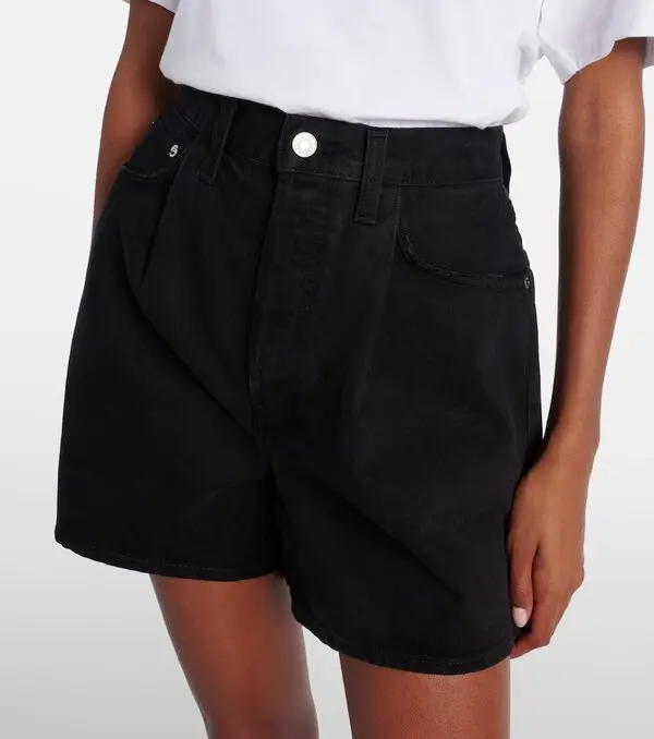 AGOLDE Rhoda Pleated High-rise Denim Shorts - Black