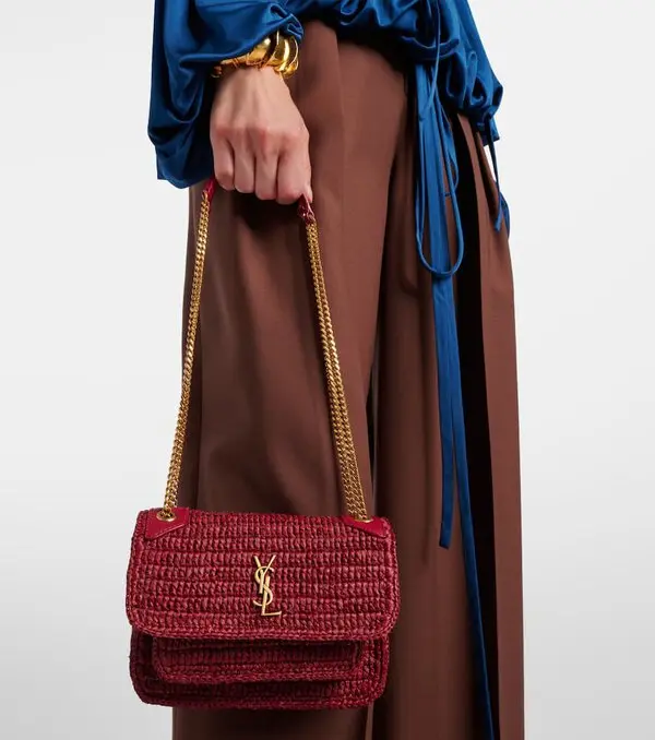 Saint Laurent Niki Mini Raffia Shoulder Bag - Red