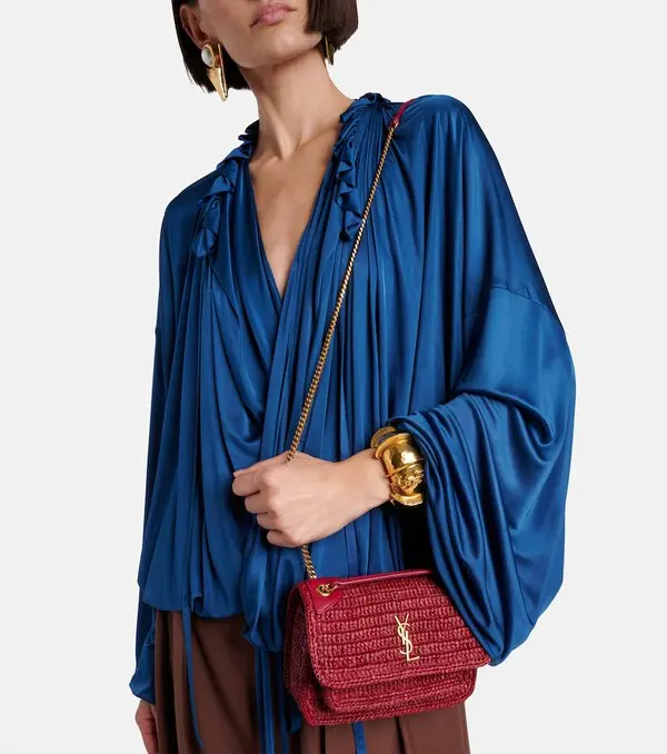 Saint Laurent Niki Mini Raffia Shoulder Bag - Red