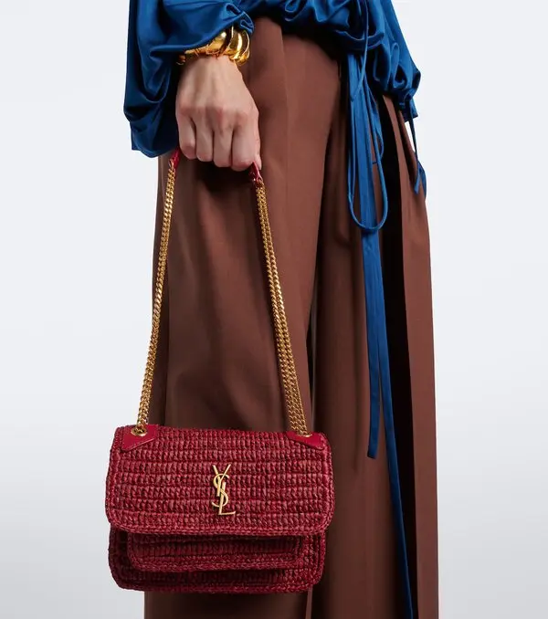 Saint Laurent Niki Mini Raffia Shoulder Bag - Red