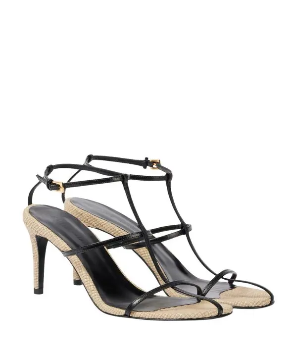 Khaite Cage 75 Leather Raffia-trimmed Sandals - Black