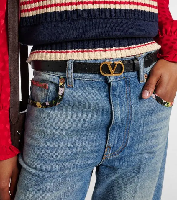 Valentino Garavani Vlogo Leather Belt - Black