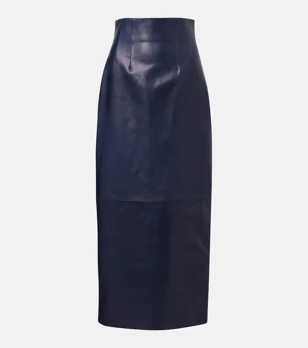 Khaite Loxley Leather Pencil Skirt - Blue