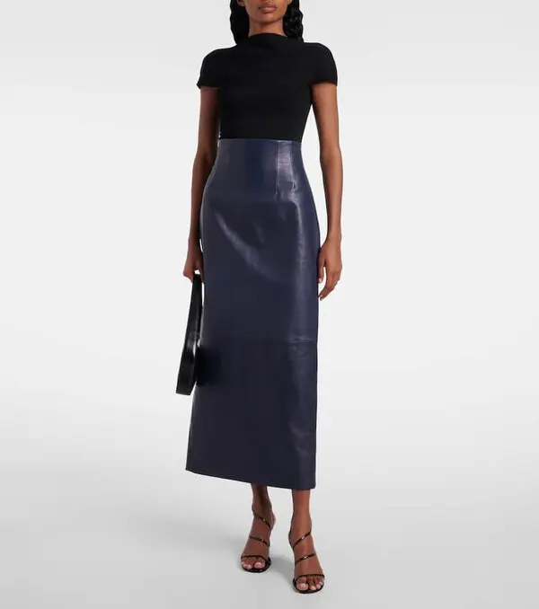 Khaite Loxley Leather Pencil Skirt - Blue