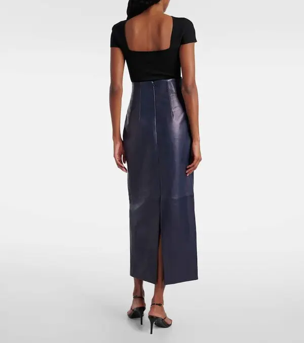 Khaite Loxley Leather Pencil Skirt - Blue