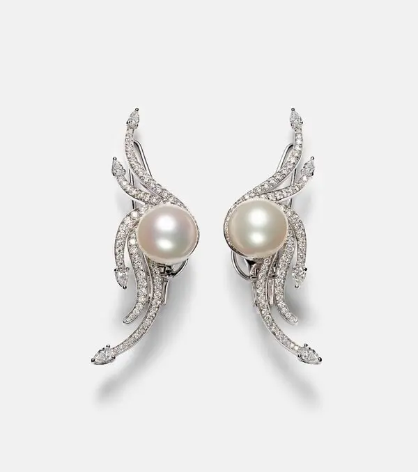 Yeprem 18kt White Gold Earrings With Diamonds And Pearls - Silver