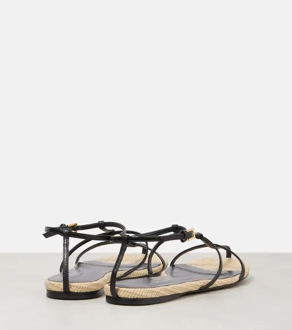 Khaite Cage Raffia-trimmed Leather Sandals