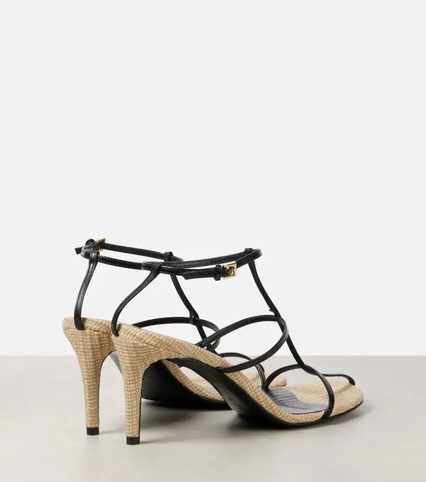 Khaite Cage 75 Leather Raffia-trimmed Sandals