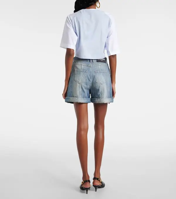 Balmain Quilted Diamond Pattern Denim Shorts