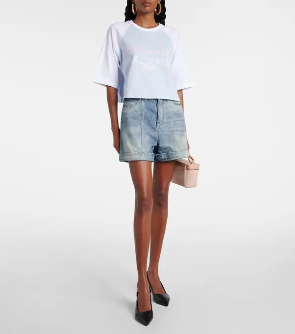 Balmain Quilted Diamond Pattern Denim Shorts