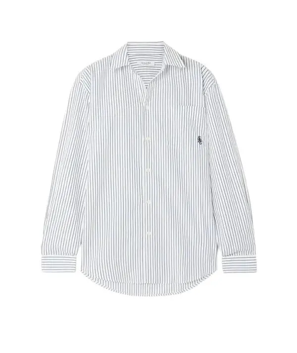SPORTY & RICH - SRC Embroidered Striped Cotton-Poplin Shirt