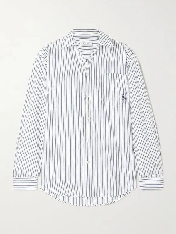 SPORTY & RICH - SRC Embroidered Striped Cotton-Poplin Shirt