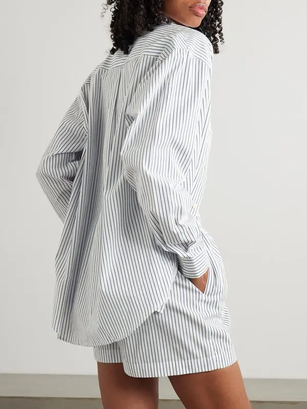 SPORTY & RICH - SRC Embroidered Striped Cotton-Poplin Shirt