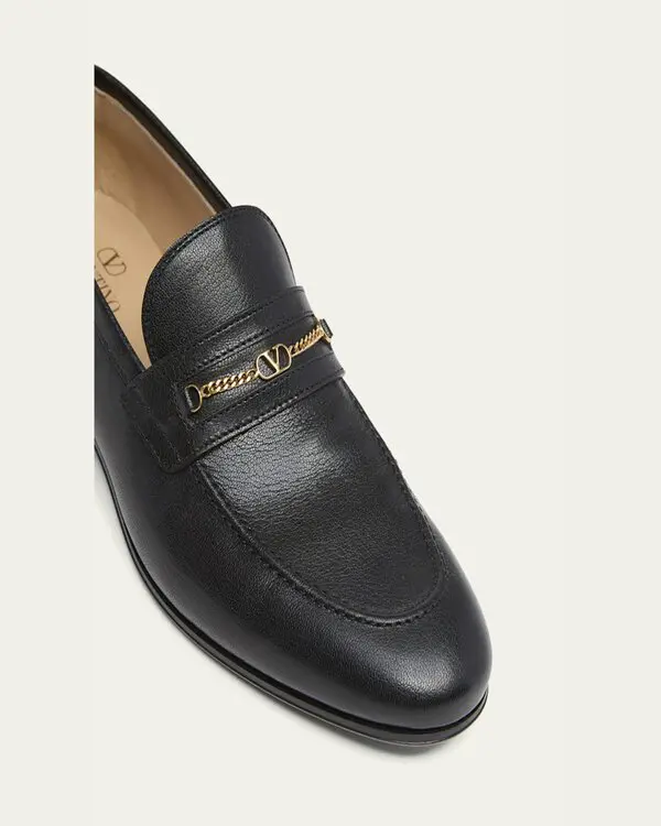 Valentino Garavani Leather Vlogo Chain Loafers - Black