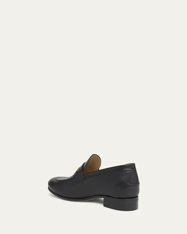 Valentino Garavani Leather Vlogo Chain Loafers - Black