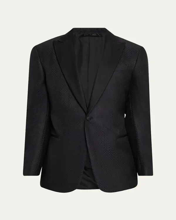 Giorgio Armani Honeycomb Satin Peak Lapel Dinner Jacket - Solid Black