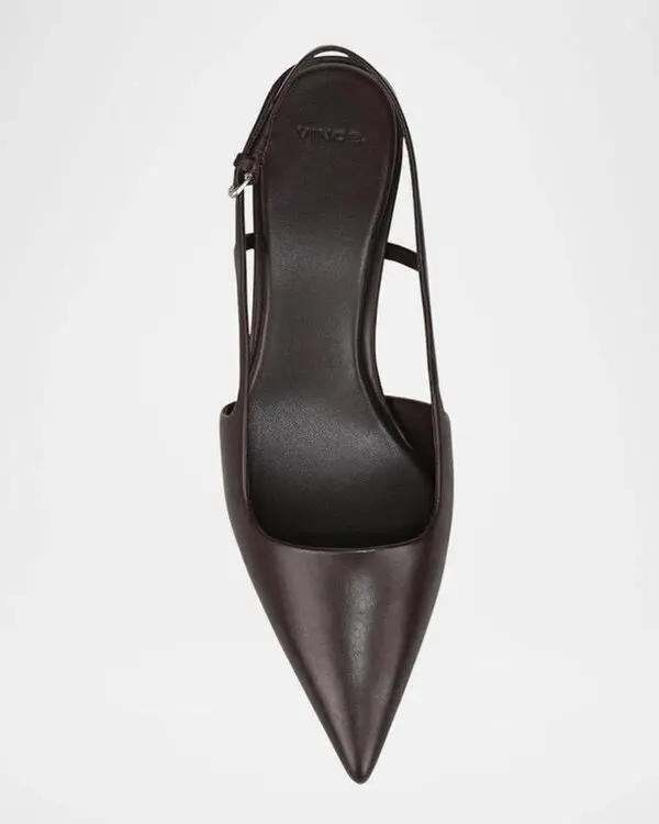Vince Bianca Leather Kitten Slingback Pumps - Ganache