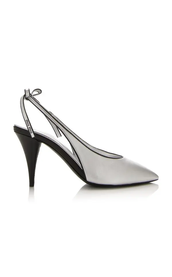 Miu Miu Metallic Leather Slingback Pumps - Silver