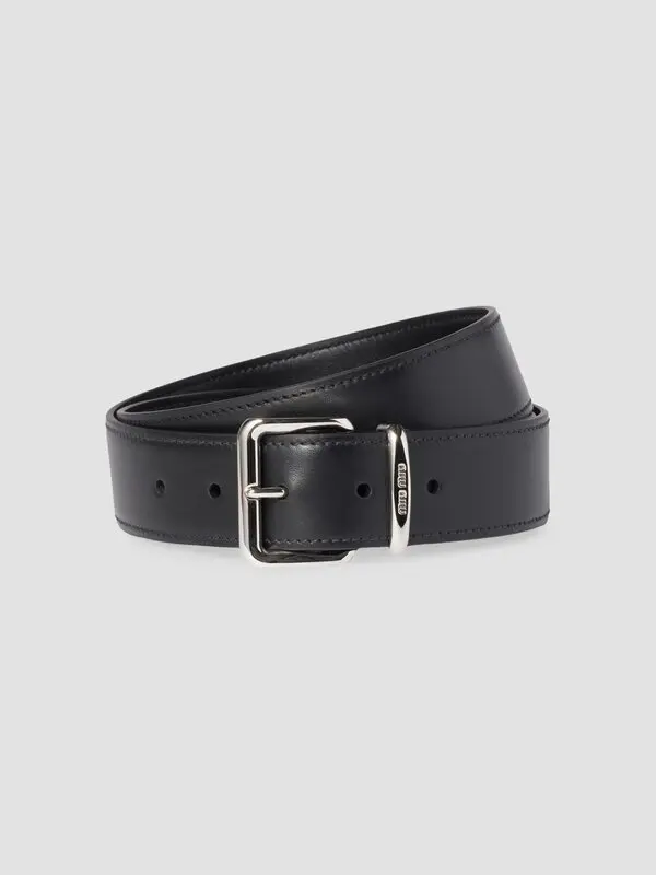 Miu Miu Leather Belt - Black Silver