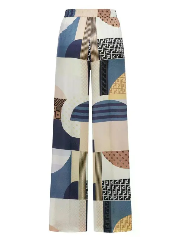 Fendi Geometric-print Wide-leg Trousers - White