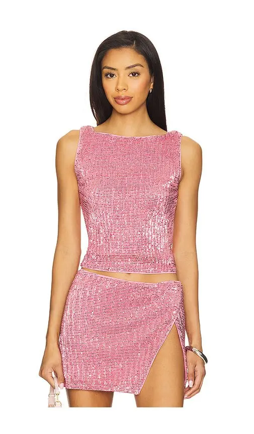 LOVERS AND FRIENDS Sequin Cropped Top - Pink