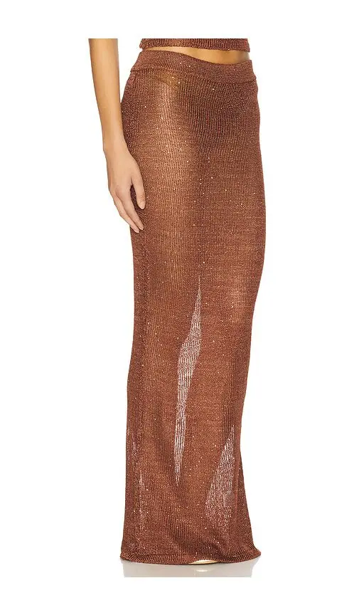 Superdown Sequined Crochet Maxi Skirt - Chocolate