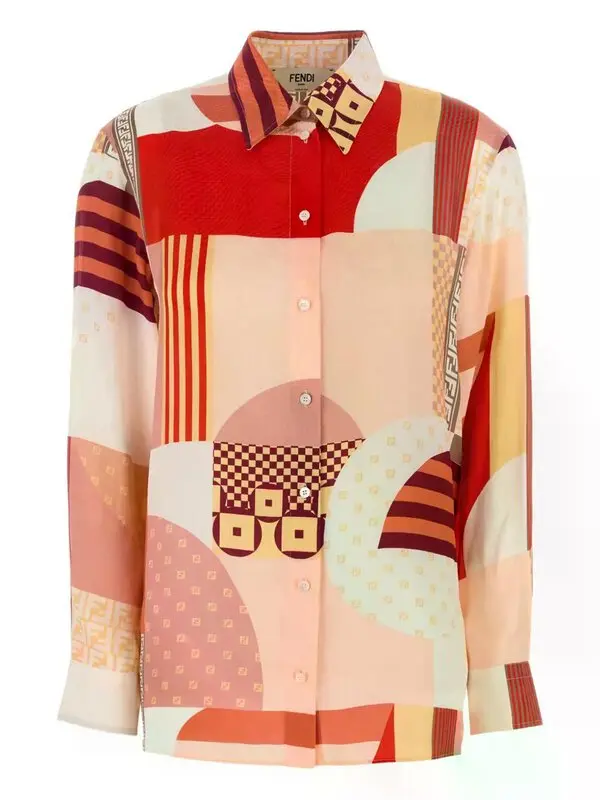 Fendi Geometric Print Silk Button-up Shirt - Pink