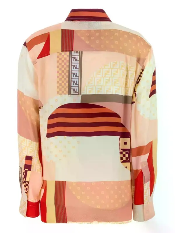 Fendi Geometric Print Silk Button-up Shirt - Pink