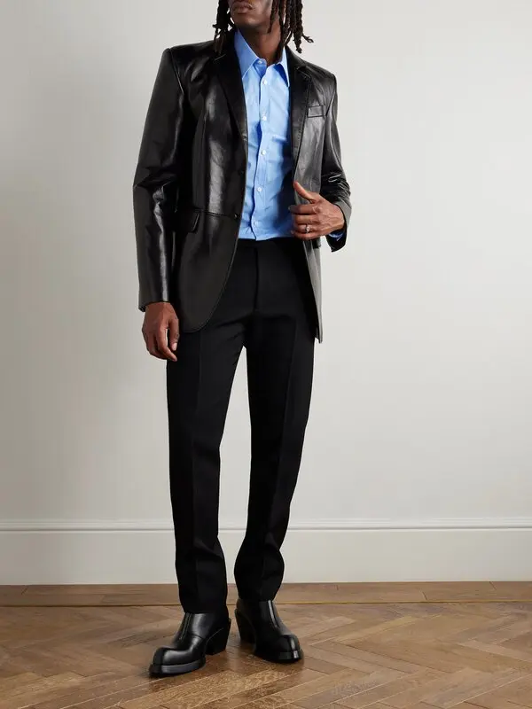 Alexander McQueen Slim-fit Harness-detailed Stretch-cotton Shirt Uk/us 15 - Blue