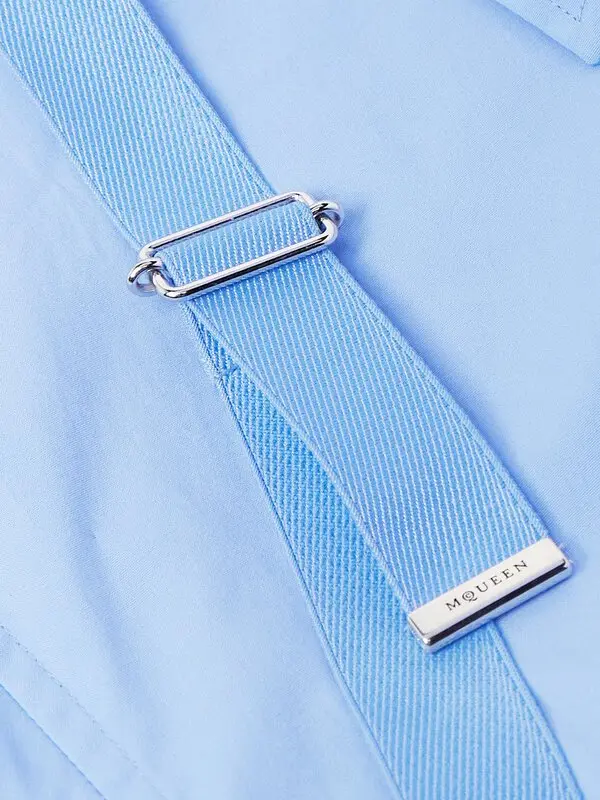 Alexander McQueen Slim-fit Harness-detailed Stretch-cotton Shirt Uk/us 15 - Blue