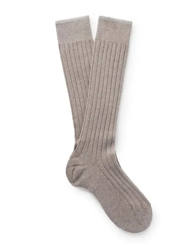 Brunello Cucinelli Ribbed Virgin Wool-blend Socks - Brown