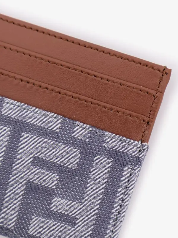 折りたたみ財布 FENDI Leather and FF jacquard fabric cardholder Fendi Leather And Ff Jacquard Fabric Cardholder - Blue
