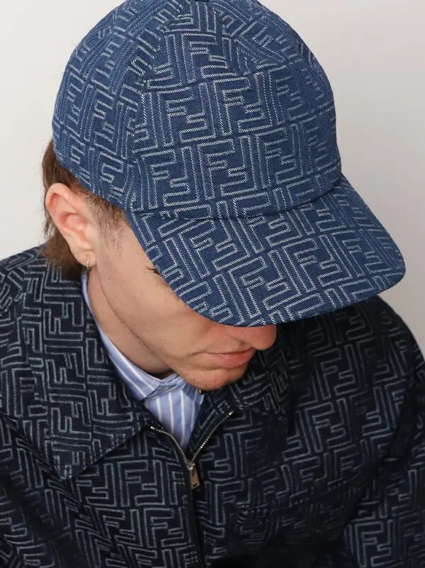 Fendi Ff Jacquard Denim Baseball Cap - Blue