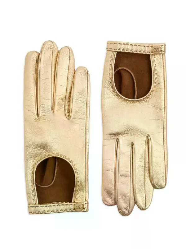 Valentino Garavani Vlogo Signature Laminated Nappa Gloves - Gold