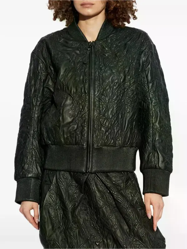 Munthe Embroidered Leather Bomber Jacket - Black