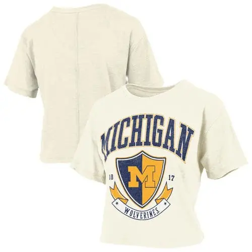 PRESSBOX Michigan Wolverines Buckler Vintage Cropped T-shirt - Cream