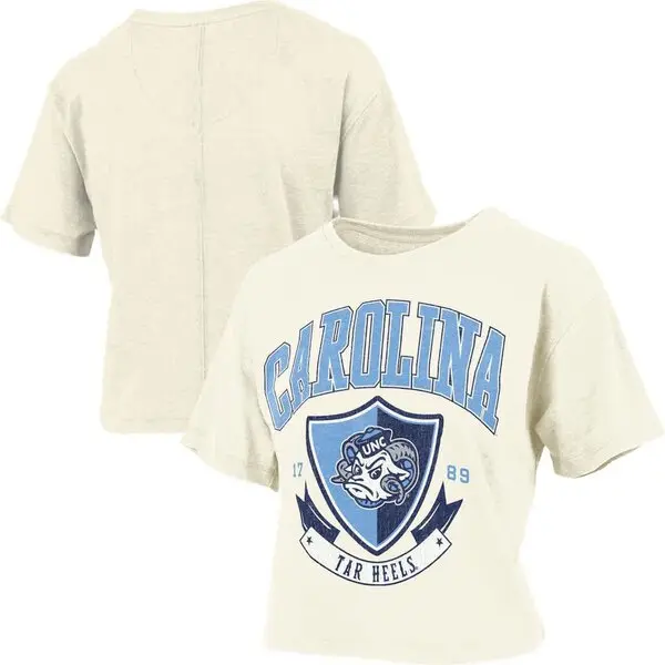 PRESSBOX North Carolina Tar Heels Buckler Vintage Cropped T-shirt - Cream