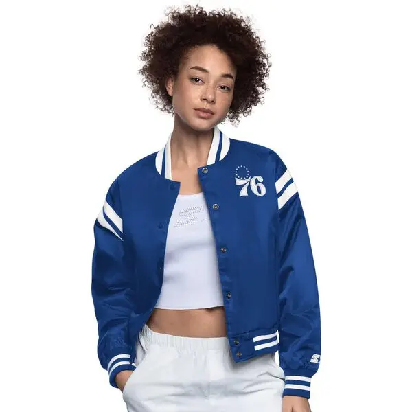 STARTER Philadelphia 76ers Satin Varsity Jacket - Royal