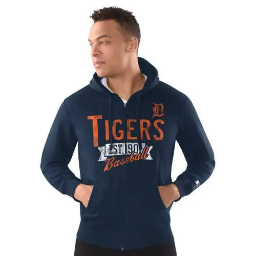 STARTER Detroit Tigers Distressed Full-zip Hooded Jacket