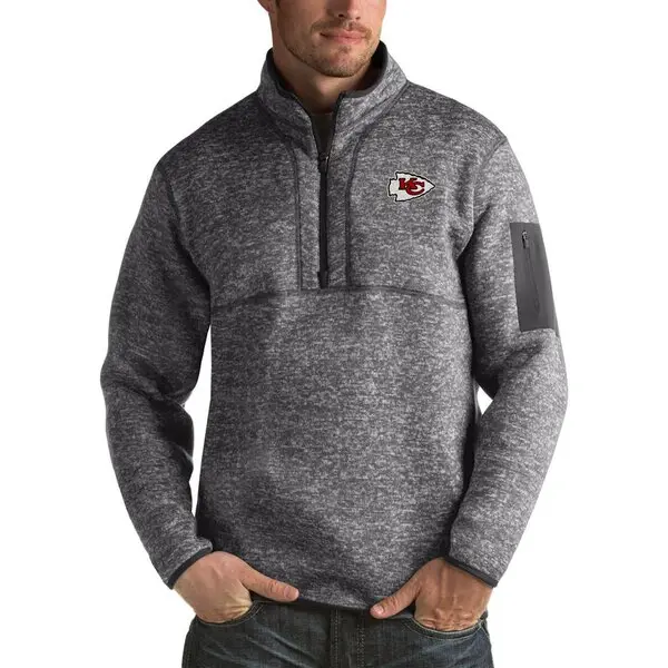 ANTIGUA Kansas City Chiefs Big & Tall Quarter-zip Pullover Jacket - Charcoal