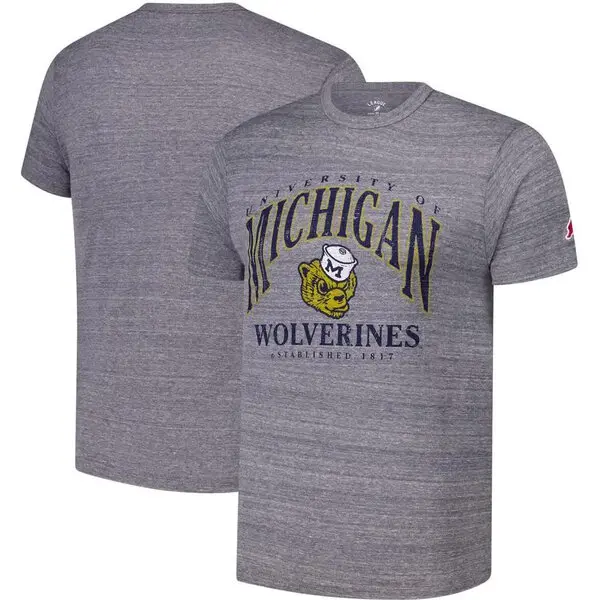 LEAGUE COLLEGIATE WEAR Michigan Wolverines Tall Arch 2.0 Victory Falls Tri-blend T-shirt - Heather Gray