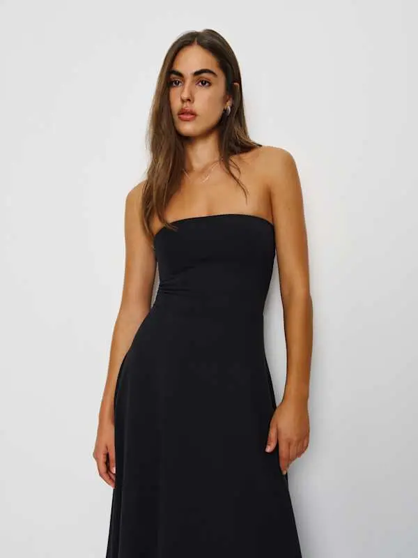 REFORMATION Strapless Knit Midi Dress - Black