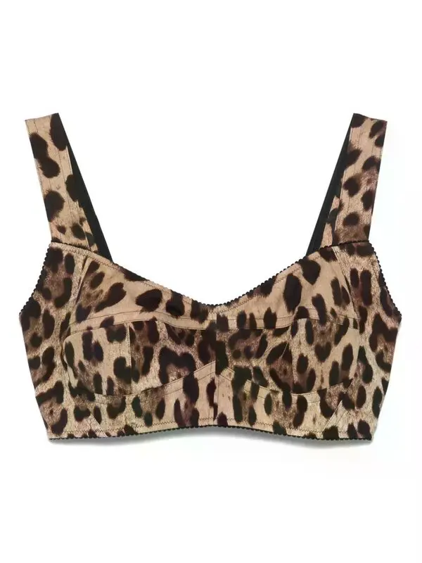 Dolce & Gabbana Silk-blend Leopard Print Cropped Top - Brown