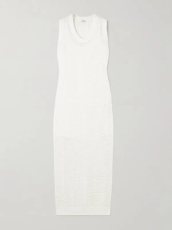 Brunello Cucinelli Sequin-embellished Open-knit Midi Dress - White
