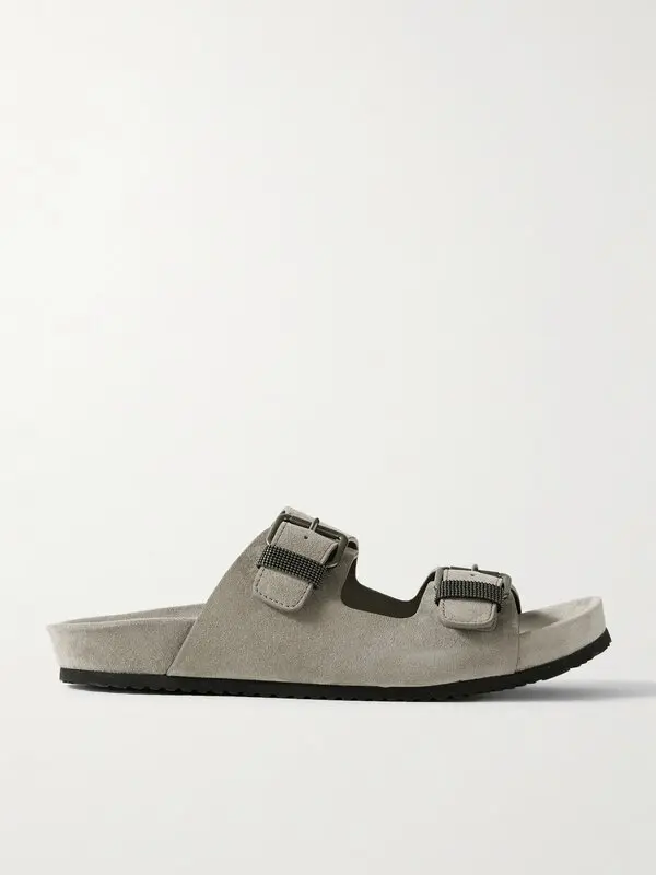 Brunello Cucinelli Bead-embellished Suede Sandals