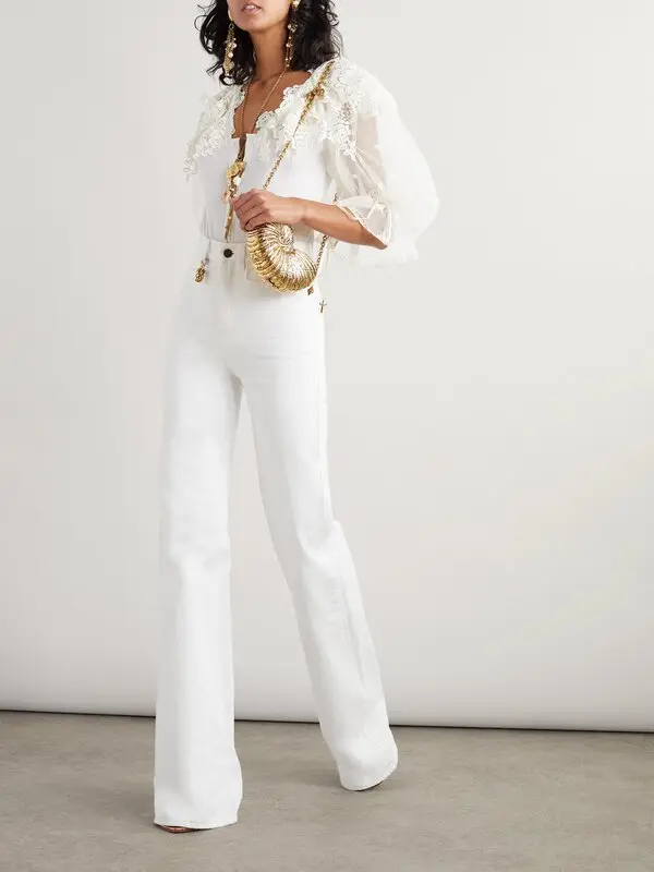 Chloé Embellished Lace-trimmed Cotton Bodysuit
