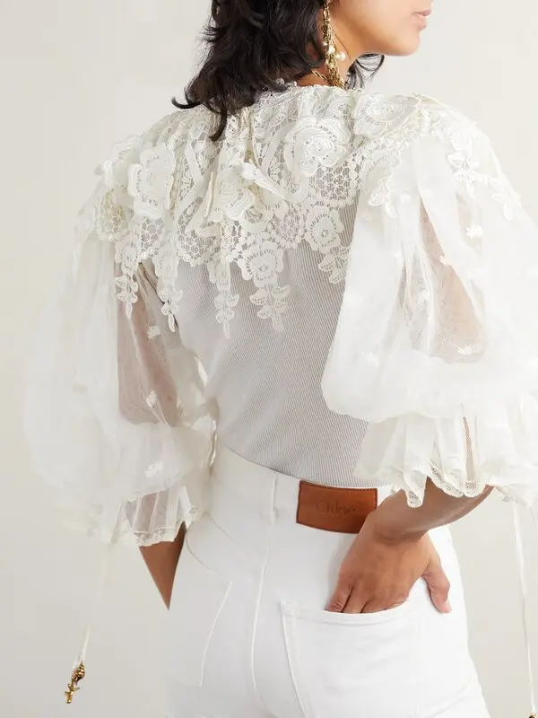 Chloé Embellished Lace-trimmed Cotton Bodysuit