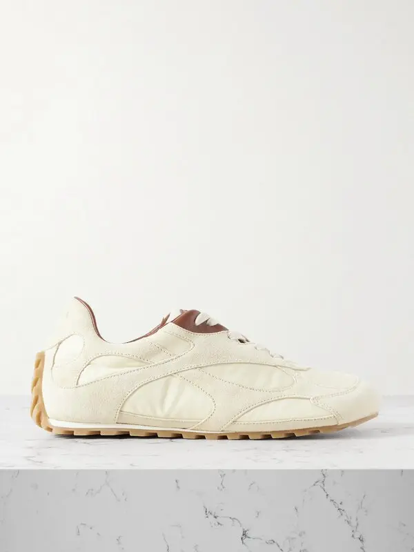 Bottega Veneta Orbit Lace-up Suede And Shell Sneakers - Neutrals